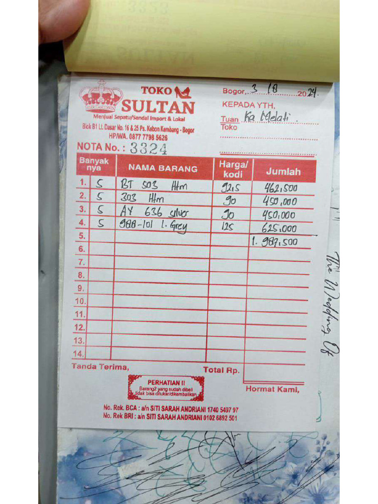 Nota Belanja Di Bogor - 03082024 | PDF