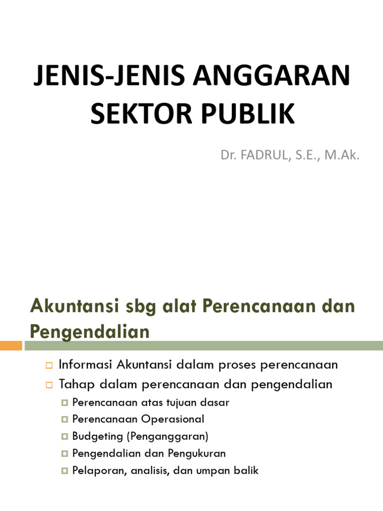 Jenis-Jenis Anggaran Sektor Publik | PDF | Pengelolaan Keuangan & Uang