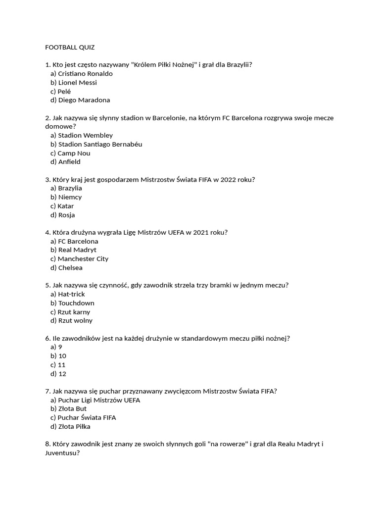 Football Quiz | PDF