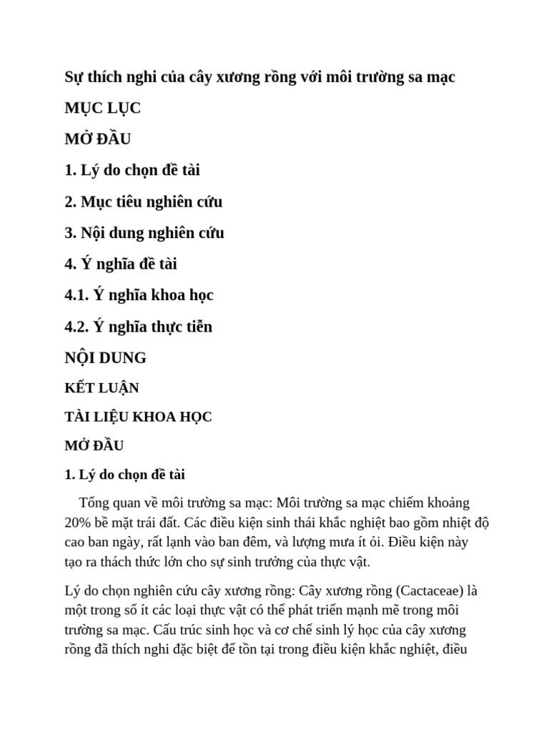 S Thích Nghi C A Cây Xương R NG V I Môi Trư NG Sa M C | PDF