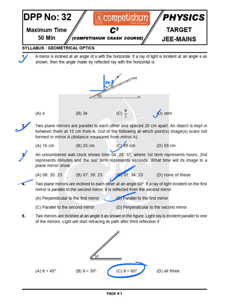 Ray Optics DPP-01 | PDF | Mirror | Refraction
