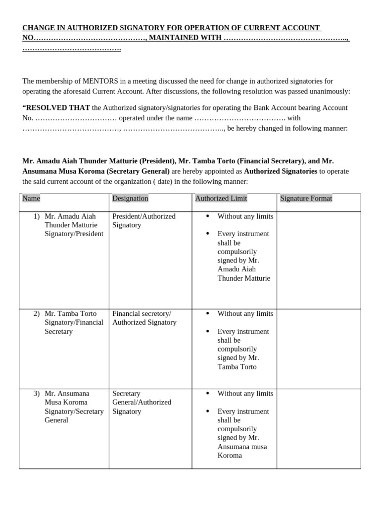 Resolution for Change of Signatory | PDF