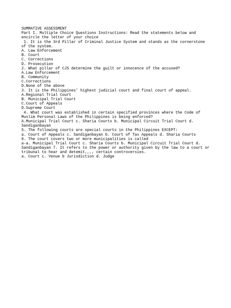 Criminal Justice System Assessment Quiz | PDF