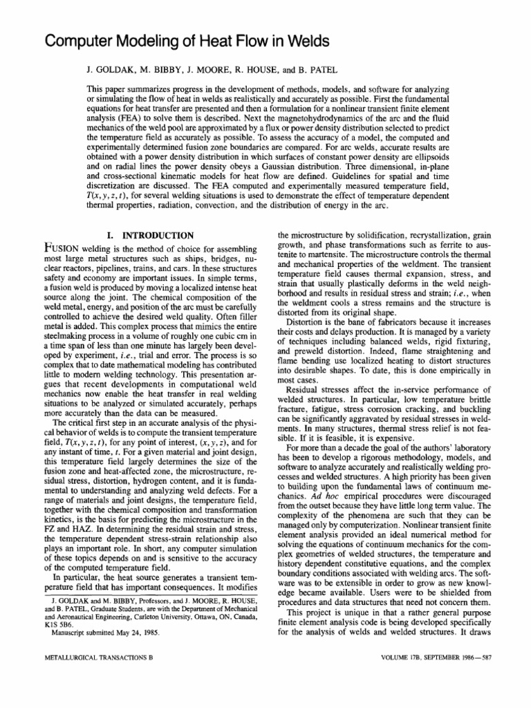 Computer Modeling of Heat Flow in Welds | PDF | Finite Element Method ...