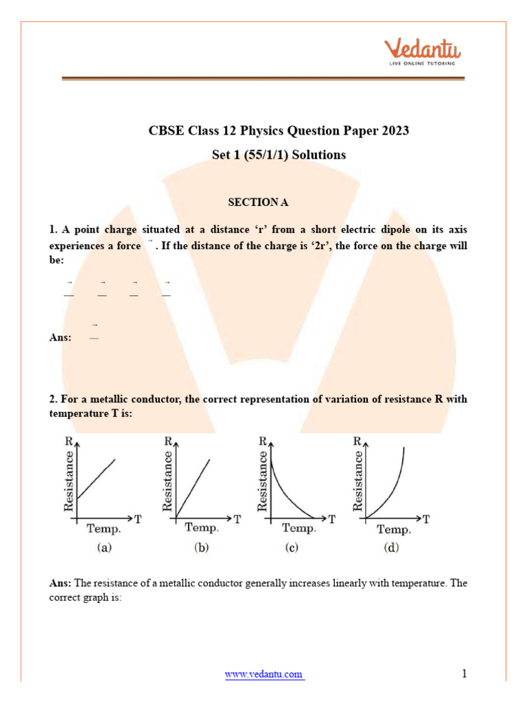 CBSE Class 12 Physics Paper 2023 Solutions | PDF | P–N Junction ...
