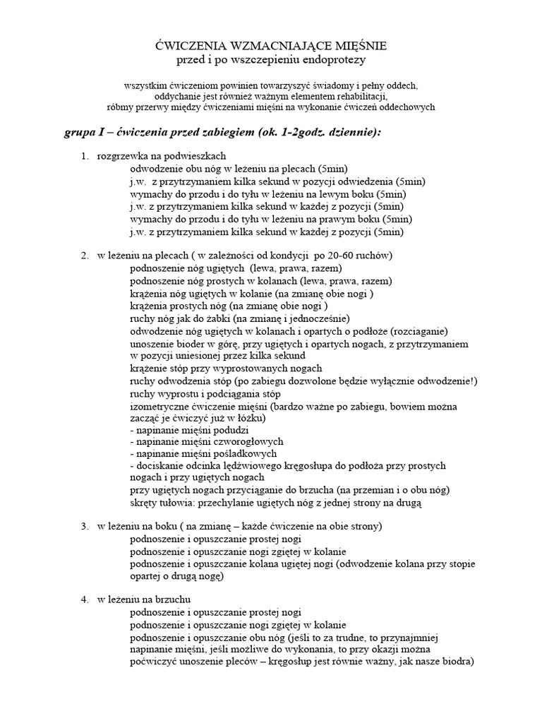 Ä Wiczenia Po Endoprotezie | PDF