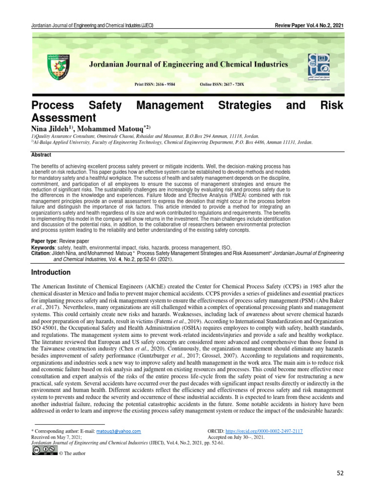 Process Safety Management Strategies and | PDF | Risk | Safety