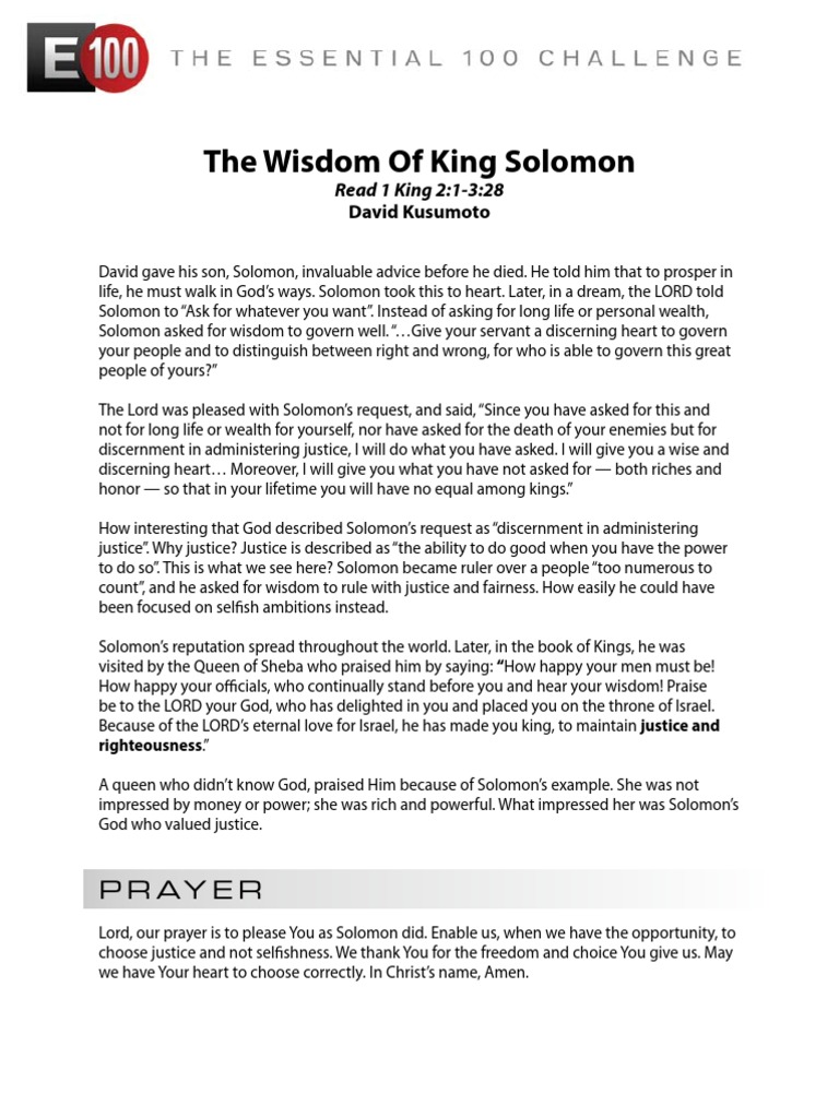 The Wisdom of King Solomon: Prayer | PDF | Solomons | Wisdom