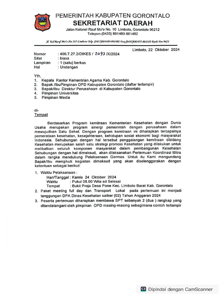 Surat GERMAS Program Kemitraan Kementerian Kesehatan | PDF