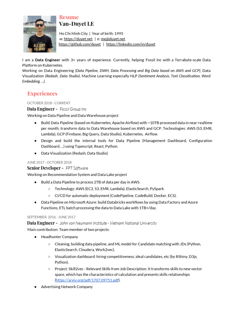 Duyet Resume | PDF | Apache Spark | Computing