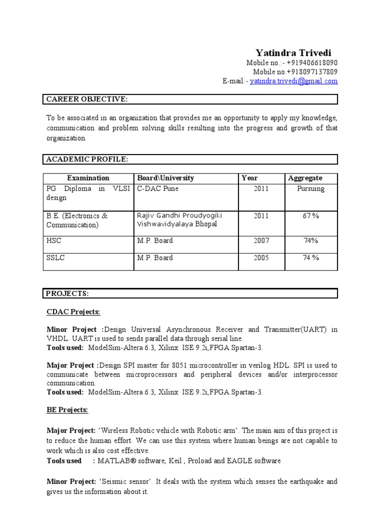 Resume Vlsi Engineer Cdac