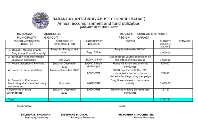 5.annual BADAC Accomplishment and Fund Utilization | PDF | Social ...