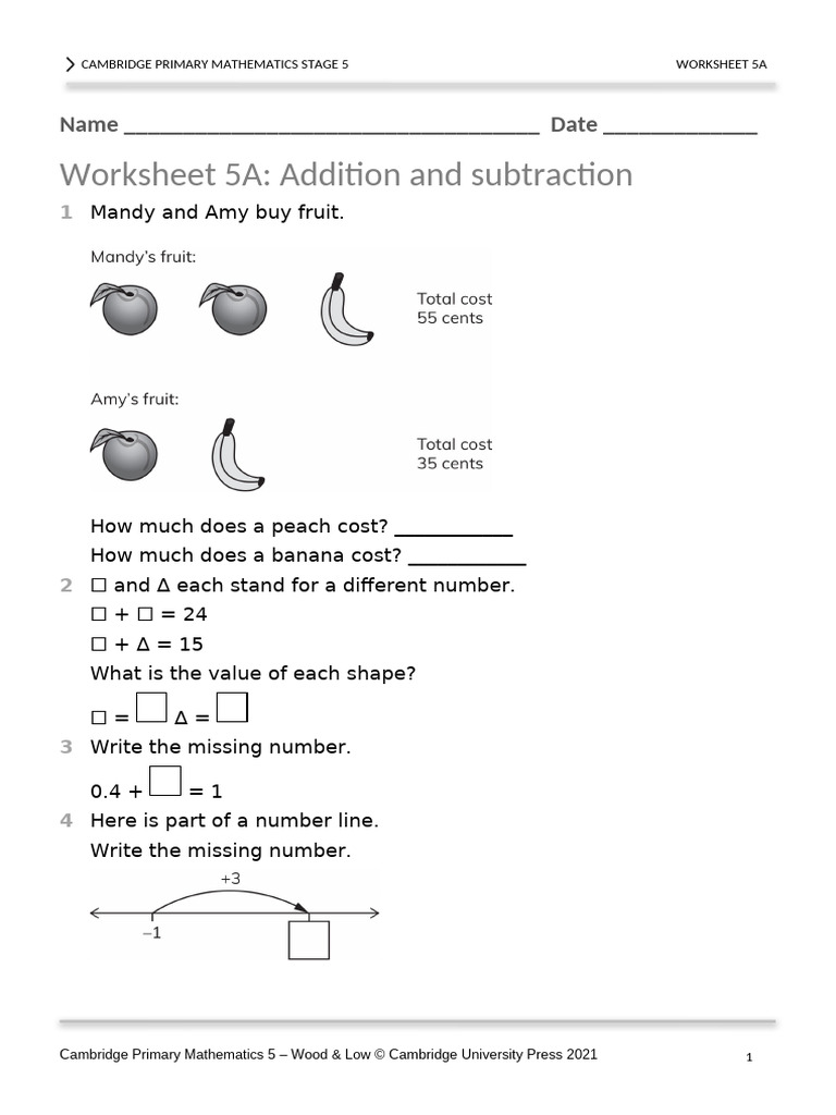 Prim Maths 5 2ed TR Diff Ws 5a | PDF