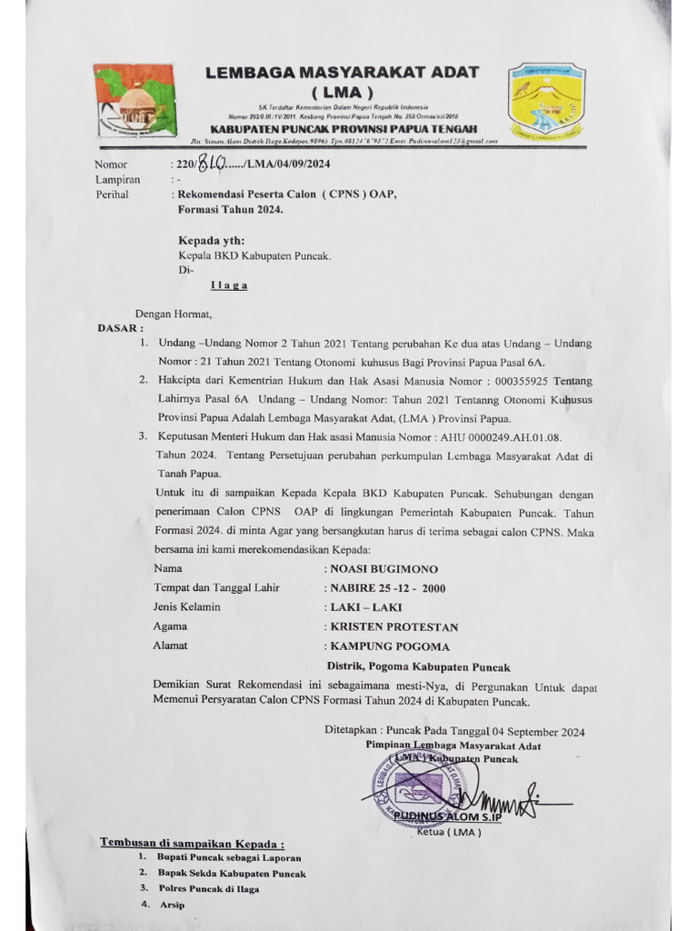 NOAS BUGIMONO Surat Oap | PDF