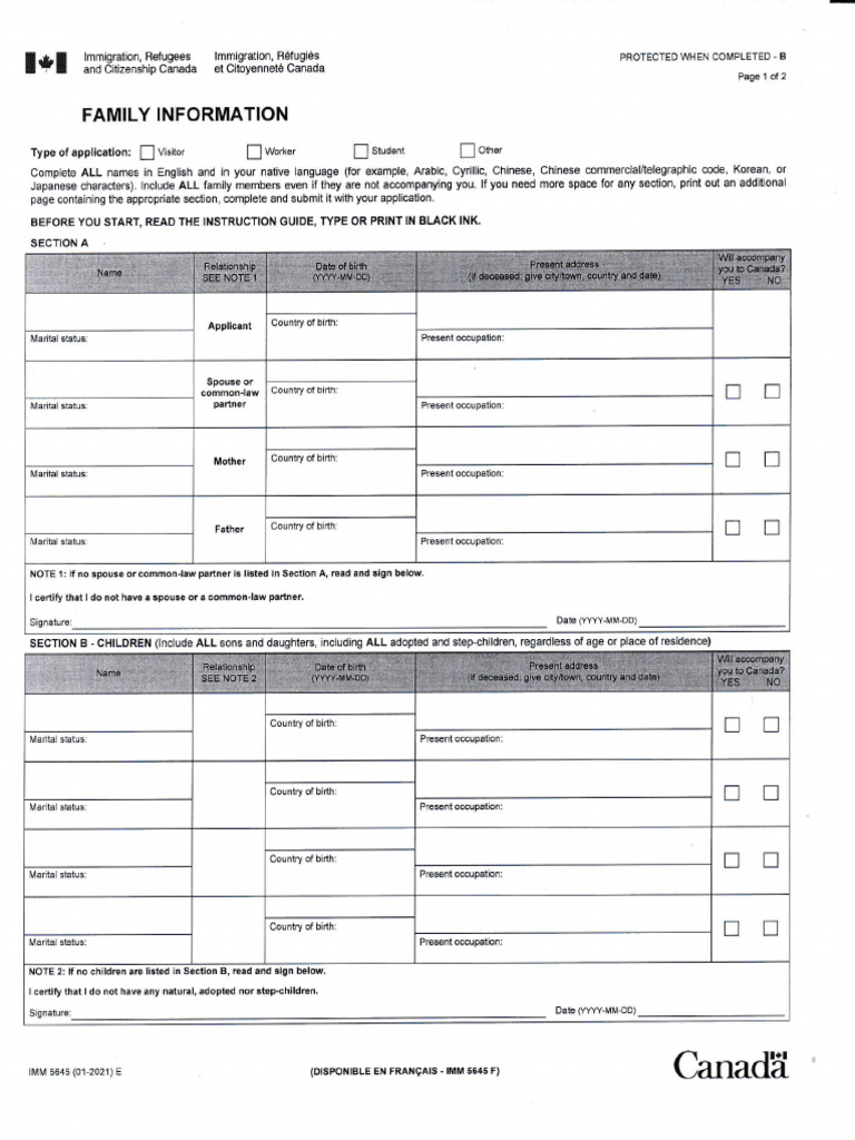 IMM5645E FAMILY INFORMATION FORM (1) | PDF | Linguistics