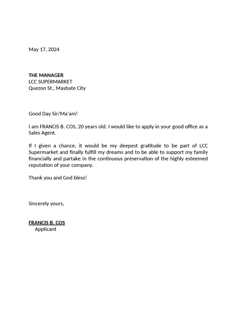 Application Letter FRANCIS COS | PDF