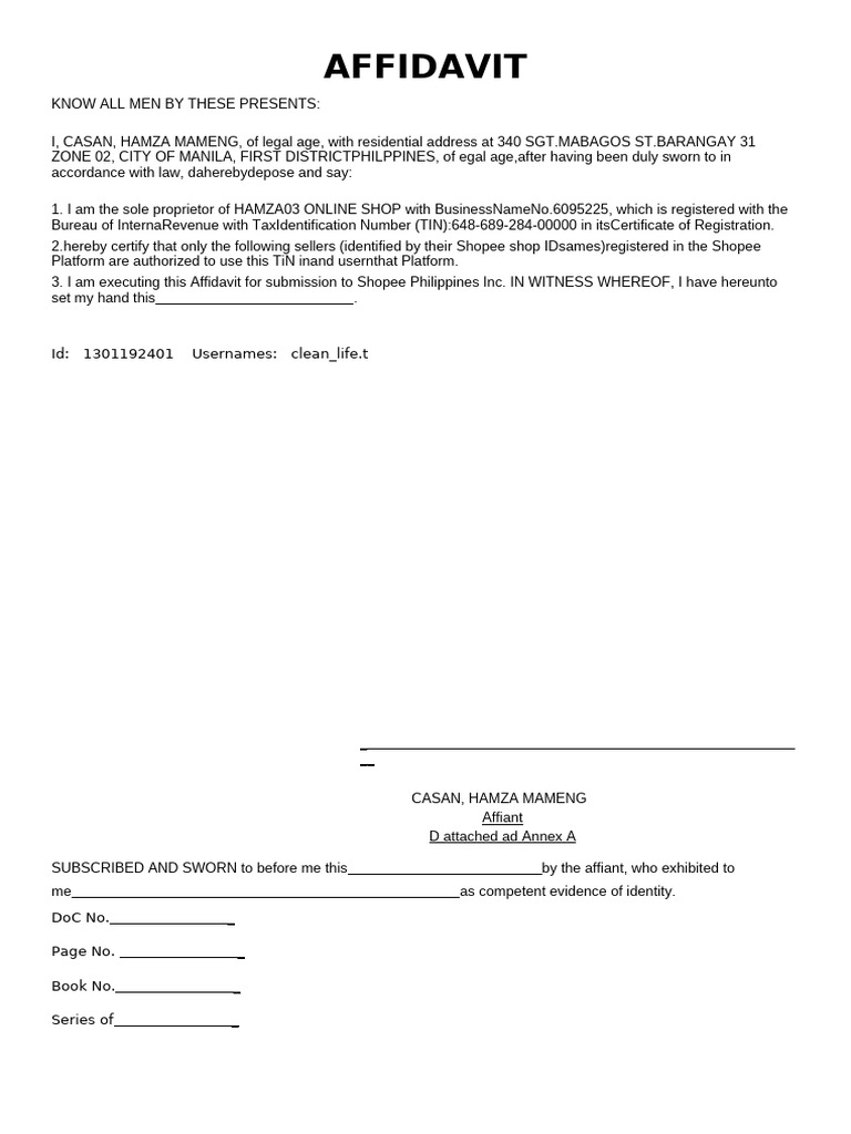 Affidavit PH 1 | PDF