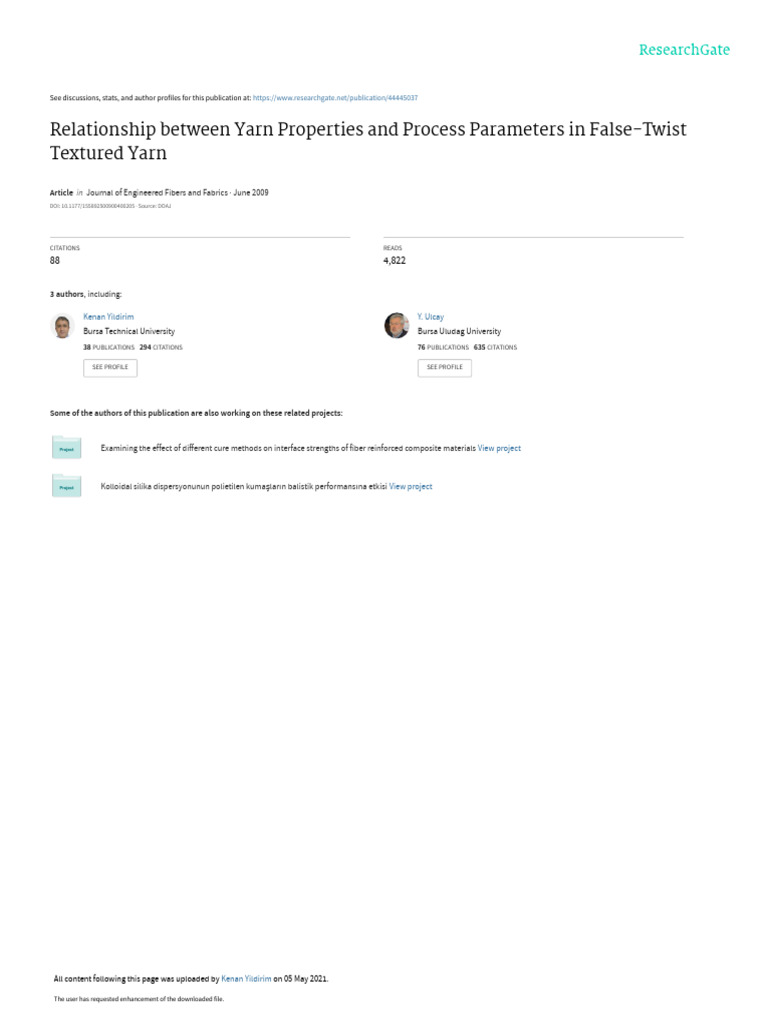 Relationship Between Yarn Properties and Process Parameters in False ...