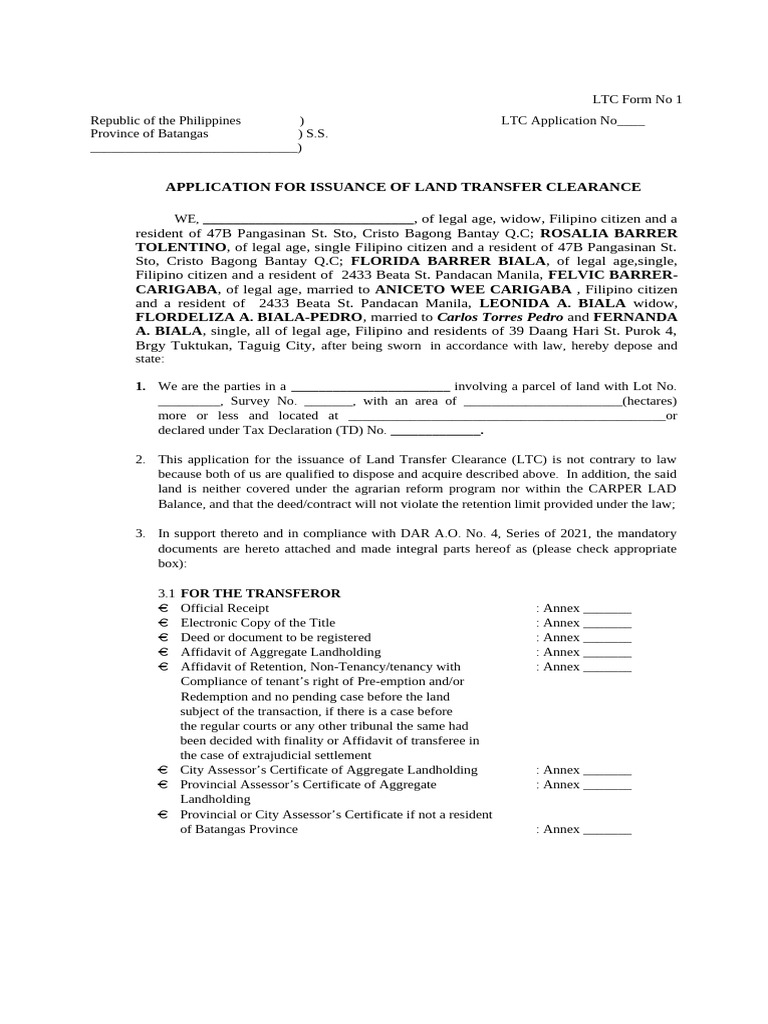 Application For Issuance of Transfer Clearance - TEMPLATE | PDF ...