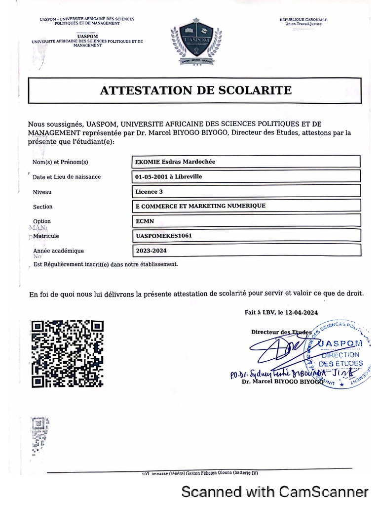 Attestation de Scolarité Et Facture Pro Forma | PDF