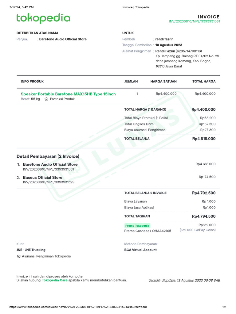 Invoice - Tokopedia | PDF