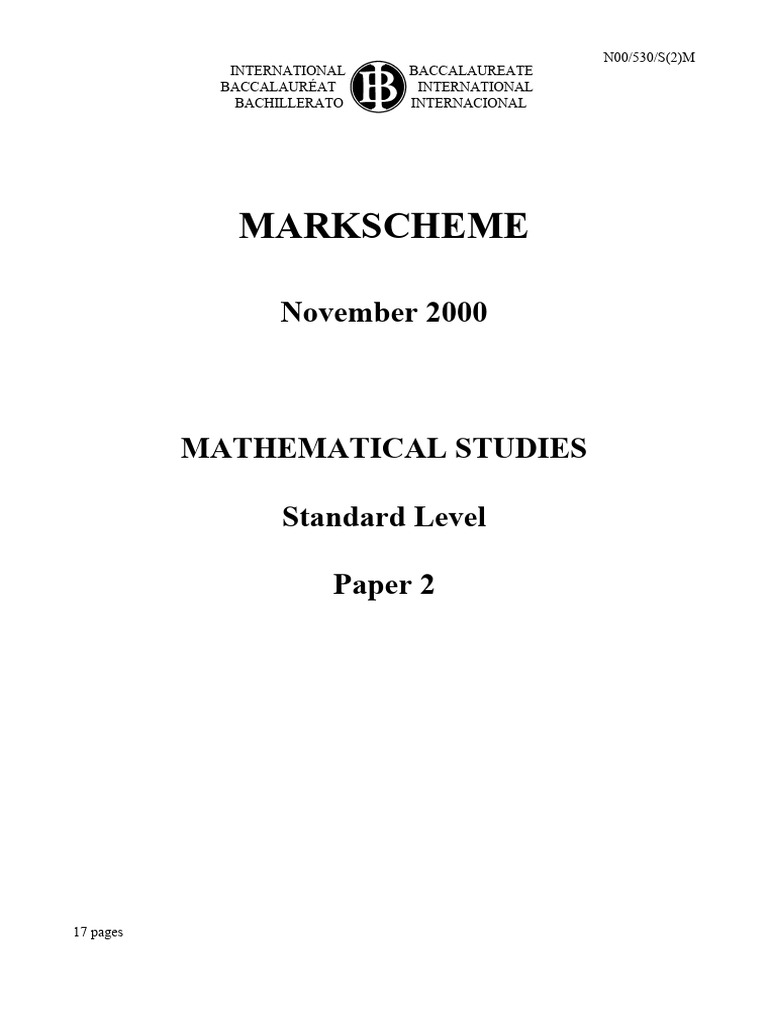 Mathematical Studies Paper 2 SL Markscheme | PDF