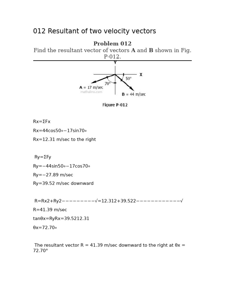 Resultant Vectors and Forces Calculations | PDF | Triangle | Physics