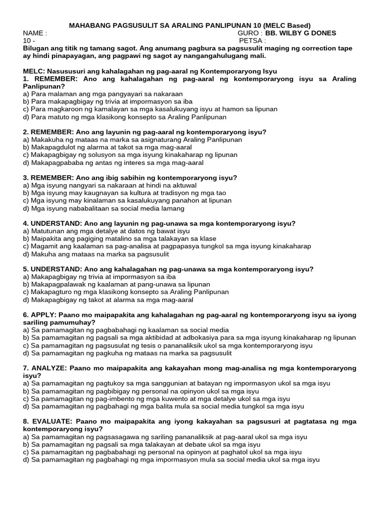 AP10 1STQtR Long Test 2023 24 | PDF