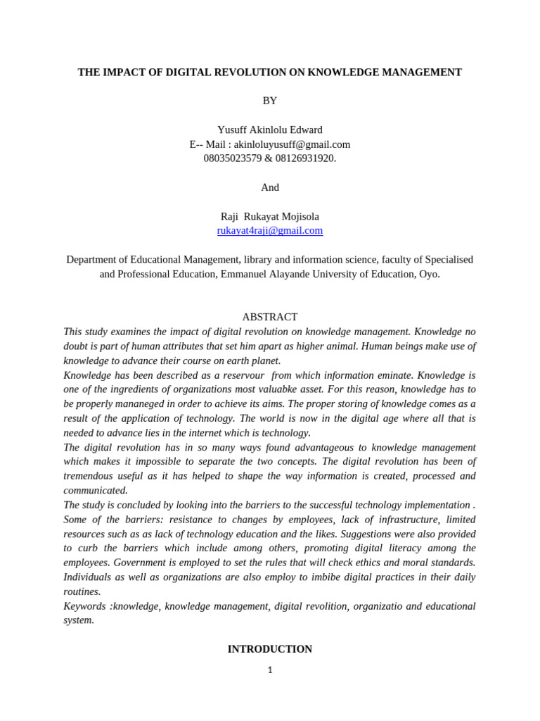 Digital Revolution's Impact on Knowledge Management | PDF | Knowledge ...