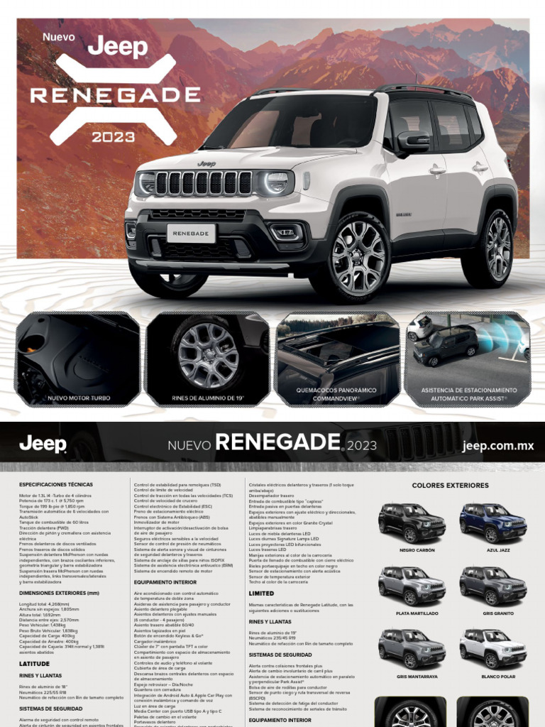 Jeep Renegade 2023 Ficha Tecnica | PDF | Airbag | Sistema de freno antibloqueo