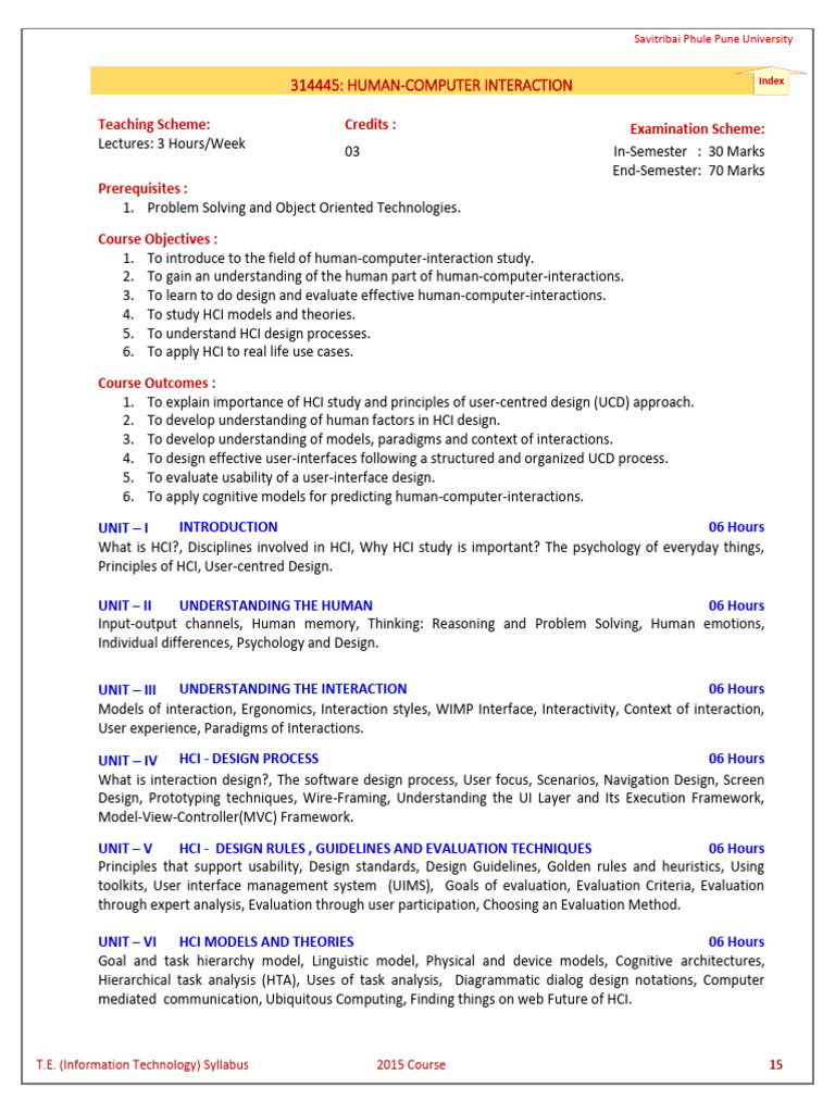 HCI Syllabus | PDF | Human–Computer Interaction | Usability