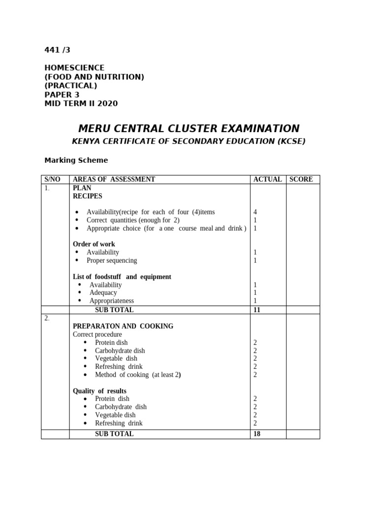 Homescience Pp3 Marking Scheme | PDF | Foods | Cuisine