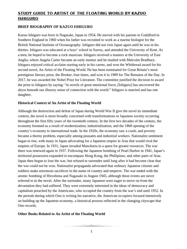 Study Guide: An Artist of the Floating World | PDF | Politics | History
