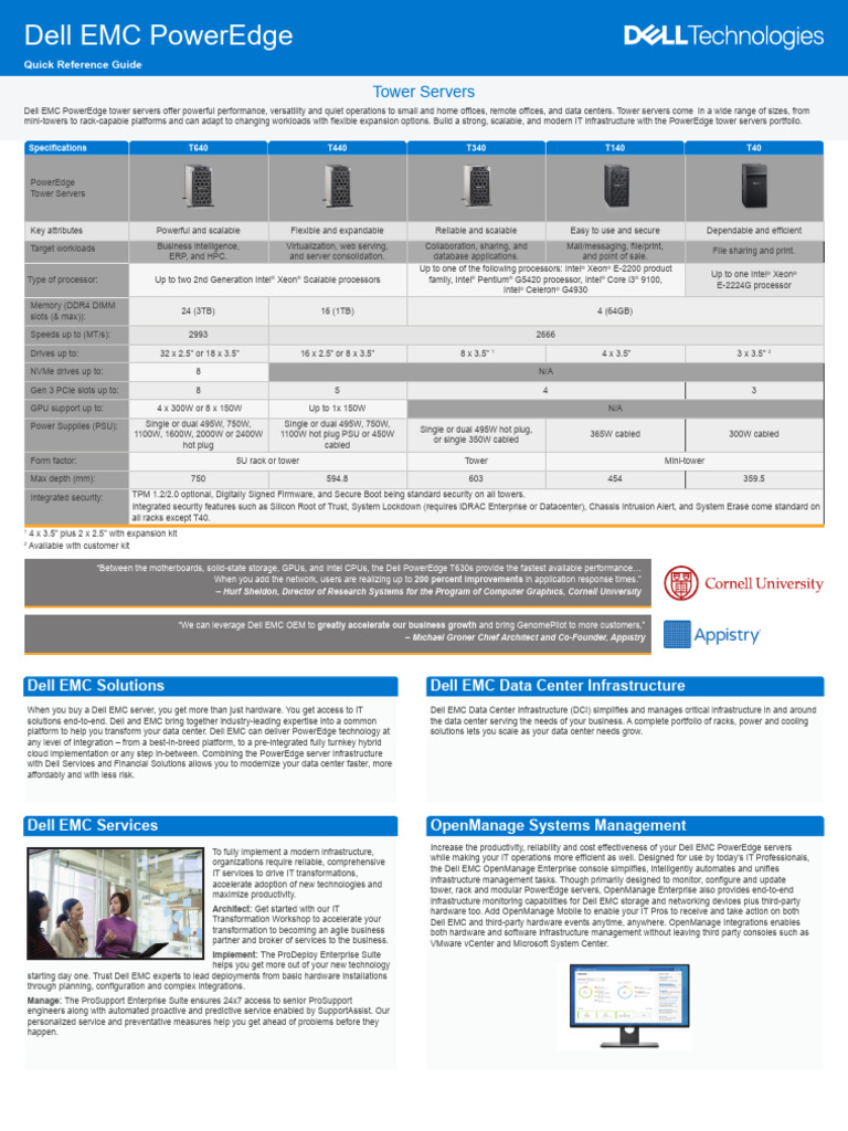 PowerEdge Towers Quick Reference Guide | PDF | Data Center | Intel
