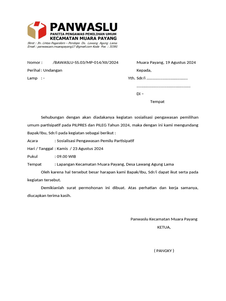 Undangan Sosialisasi Pemilu 2024 | PDF
