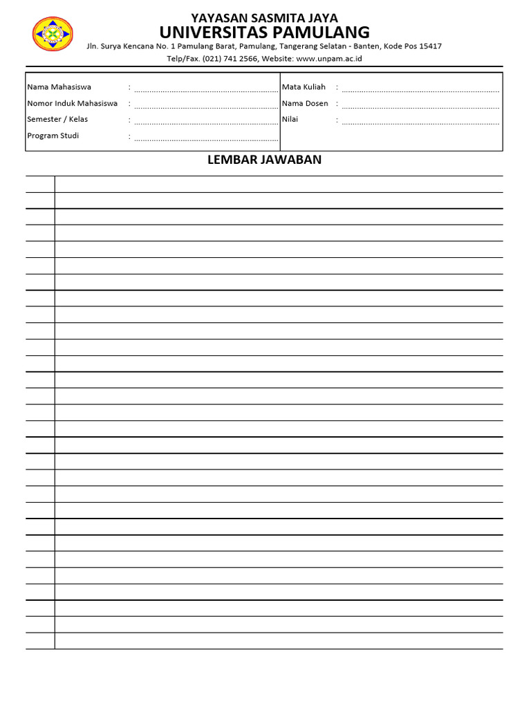 Lembar Jawaban Unpam | PDF
