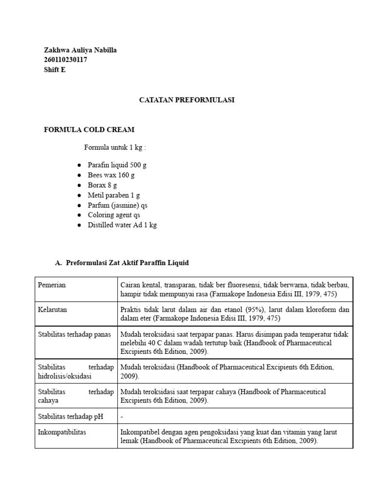 Catatan Preformulasi Cold Cream | PDF | Sains & Matematika