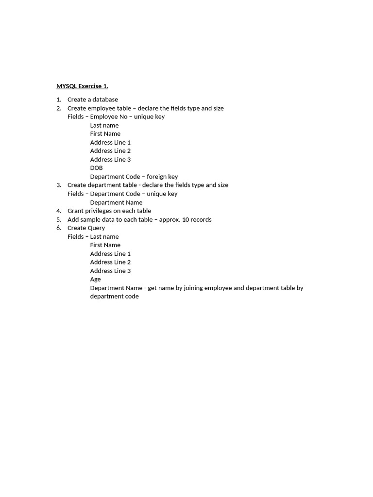 MYSQL Exercise 1 | PDF MYSQL Exercise 1 | PDF