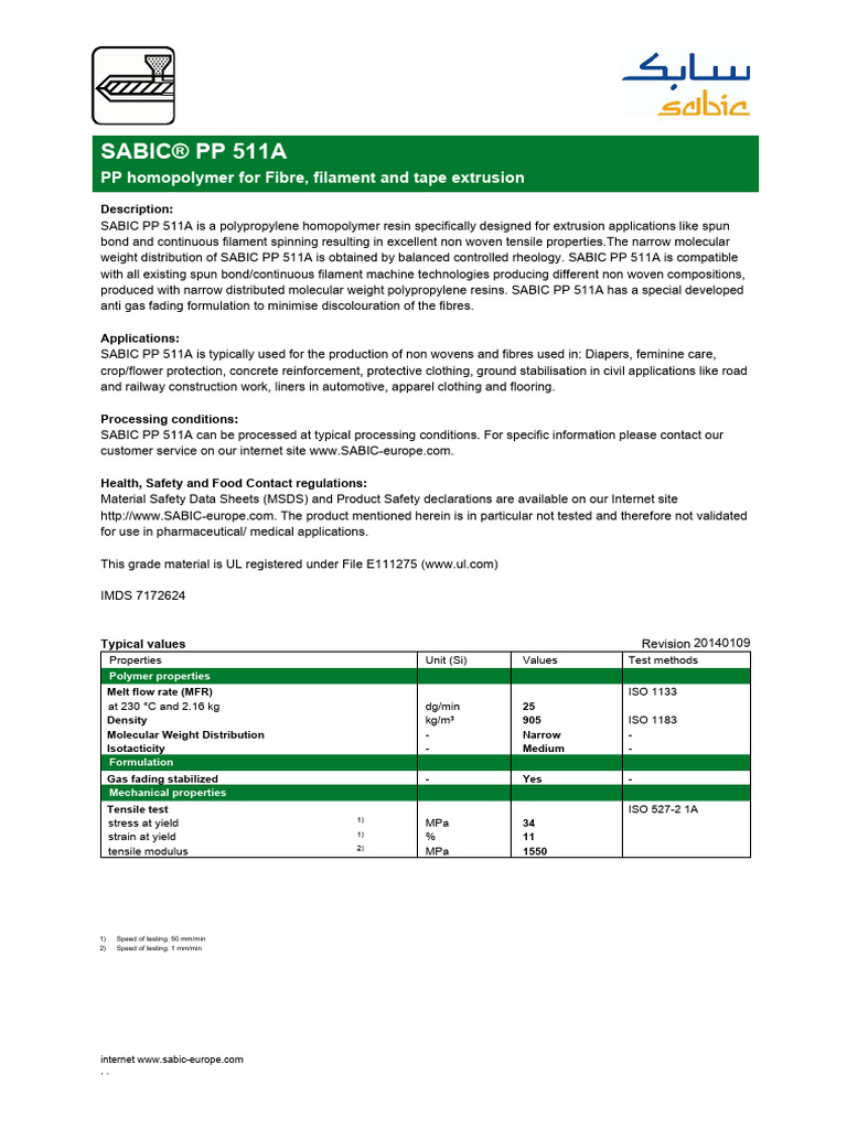 Sabic 511a | PDF | Nonwoven Fabric | Polymers