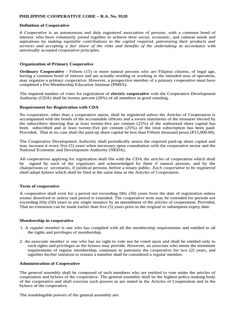 Philippine Cooperative Code R.A. No. 9520 | PDF | Taxes | Cooperative