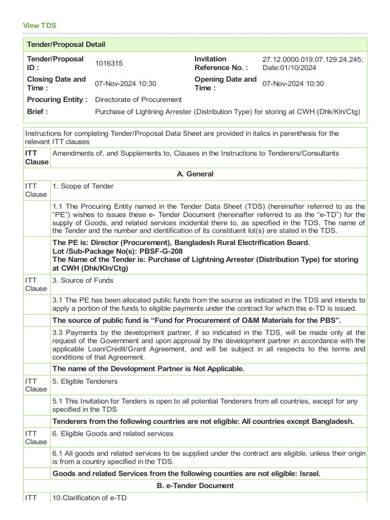 Tender Data Sheet | PDF | Percentage