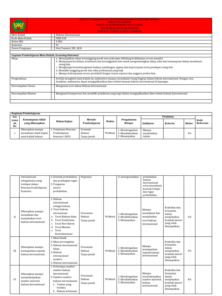 RPS Hukum Internasional | PDF