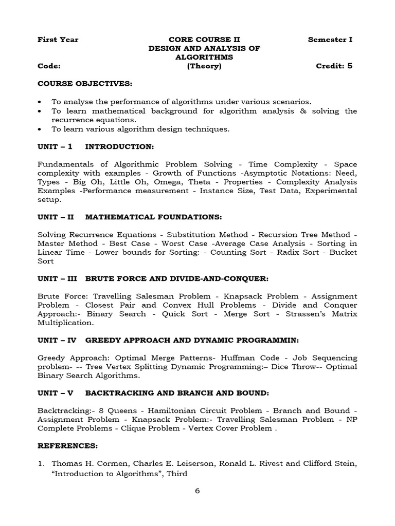 Mca Design And Analysis Of Algorithm Syllabus Pdf Computational 0191