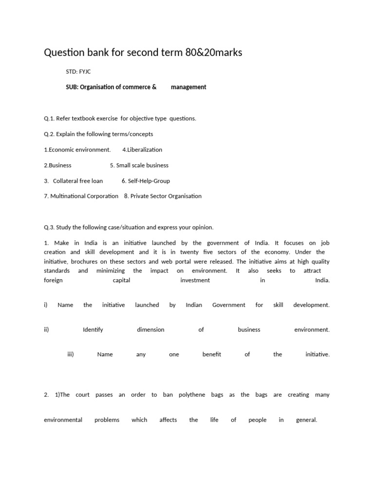 FYJC Commerce & Management Question Bank | PDF | Multinational Corporation | Retail