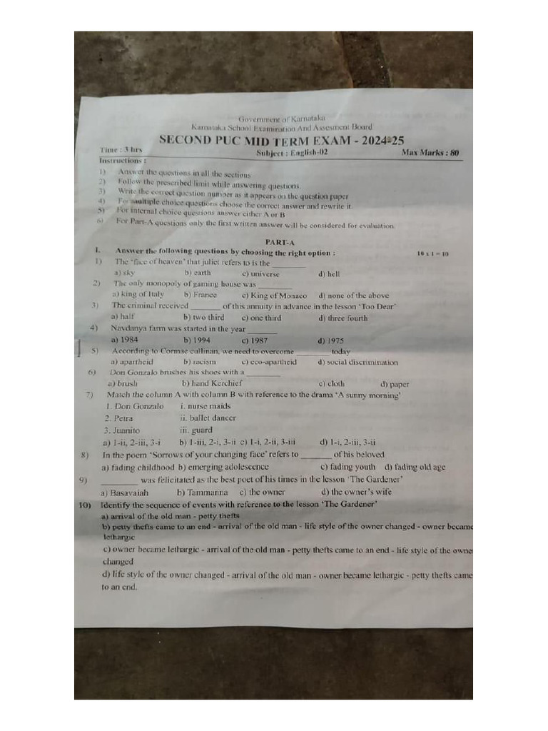 English Midterm Exam Questions Paper#NG07 | PDF