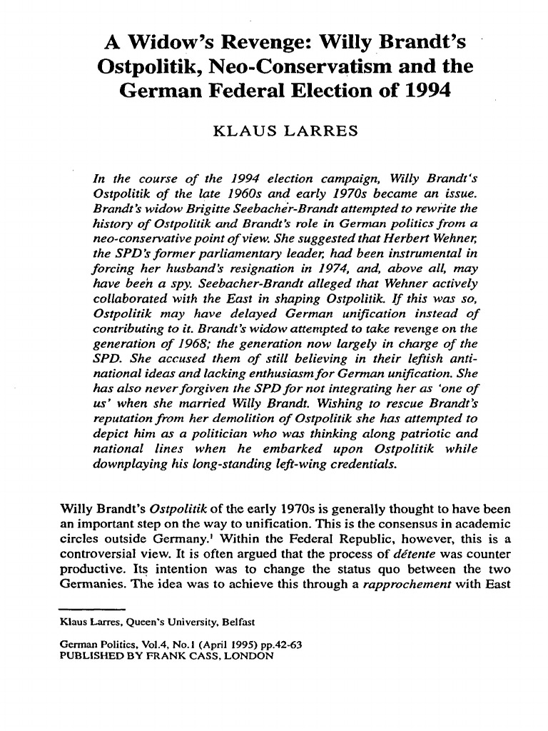 A Widows Revenge Willy Brandts Ostpolitik | PDF | West Germany ...