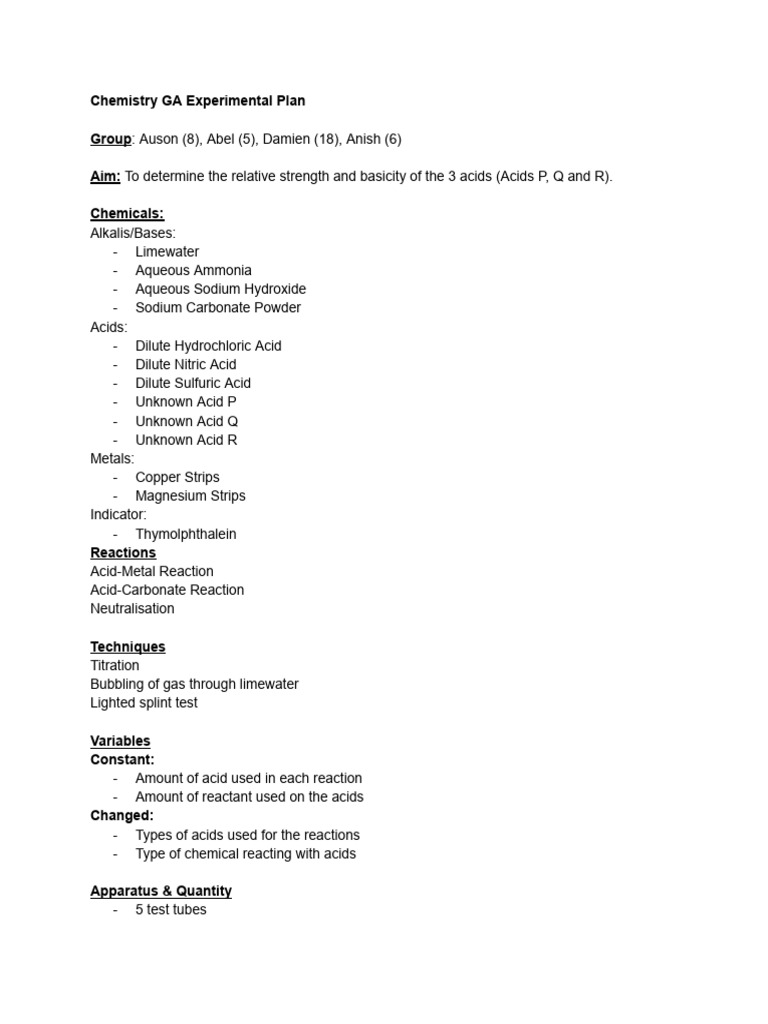 Chemistry Planning | PDF | Acid | Chemical Compounds