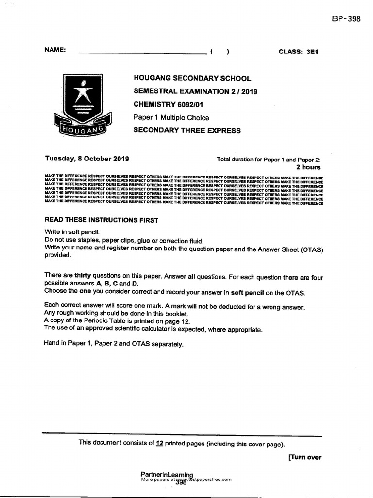 Sec3 2019 PureChemistry SA2 Hougang | PDF | Career & Growth | Cooking, Food & Wine