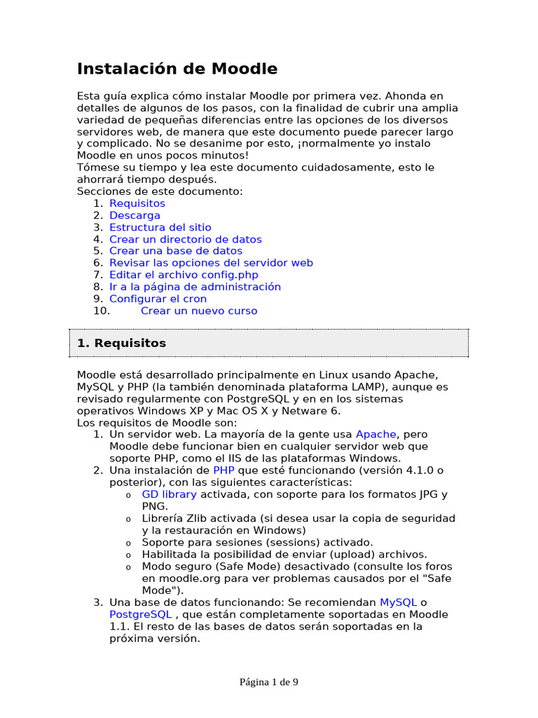 Instalación de Moodle | PDF | Moodle | Mi sql