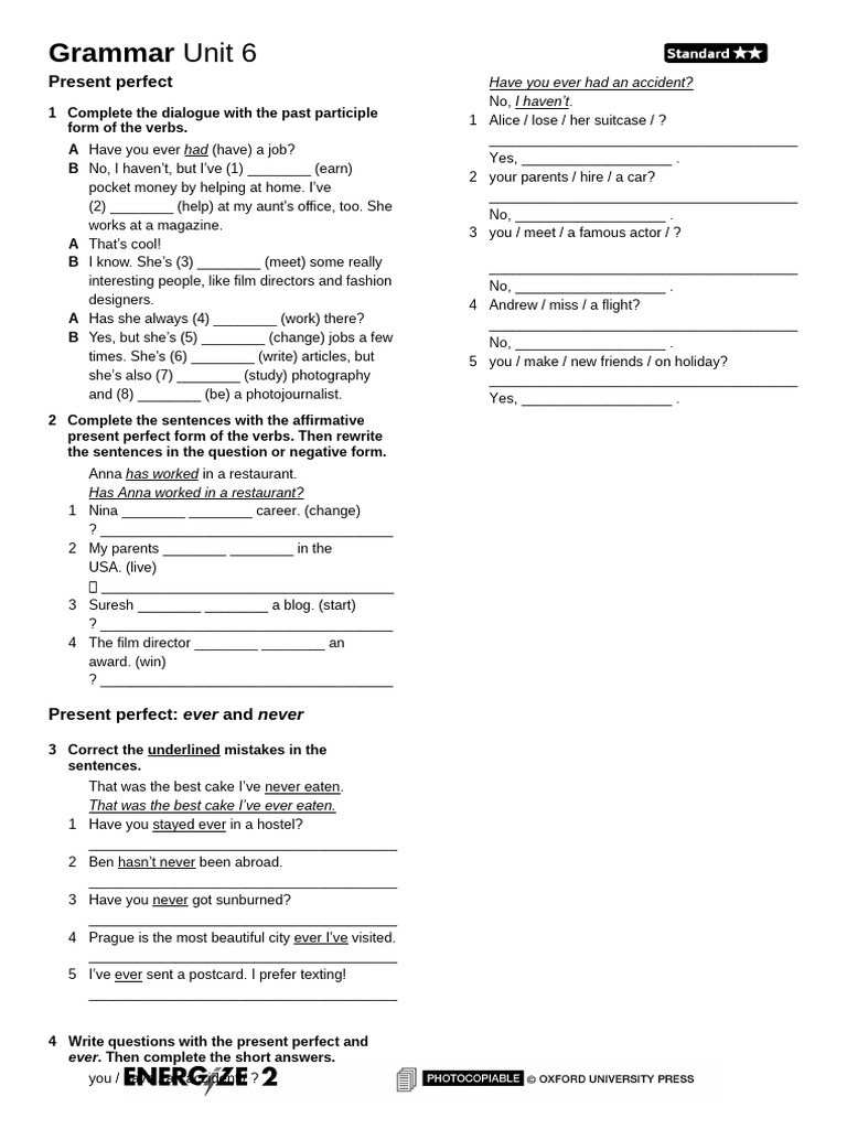Energize2 - G&V - Unit 6 - STANDARD | PDF | Syntax | Linguistic Morphology